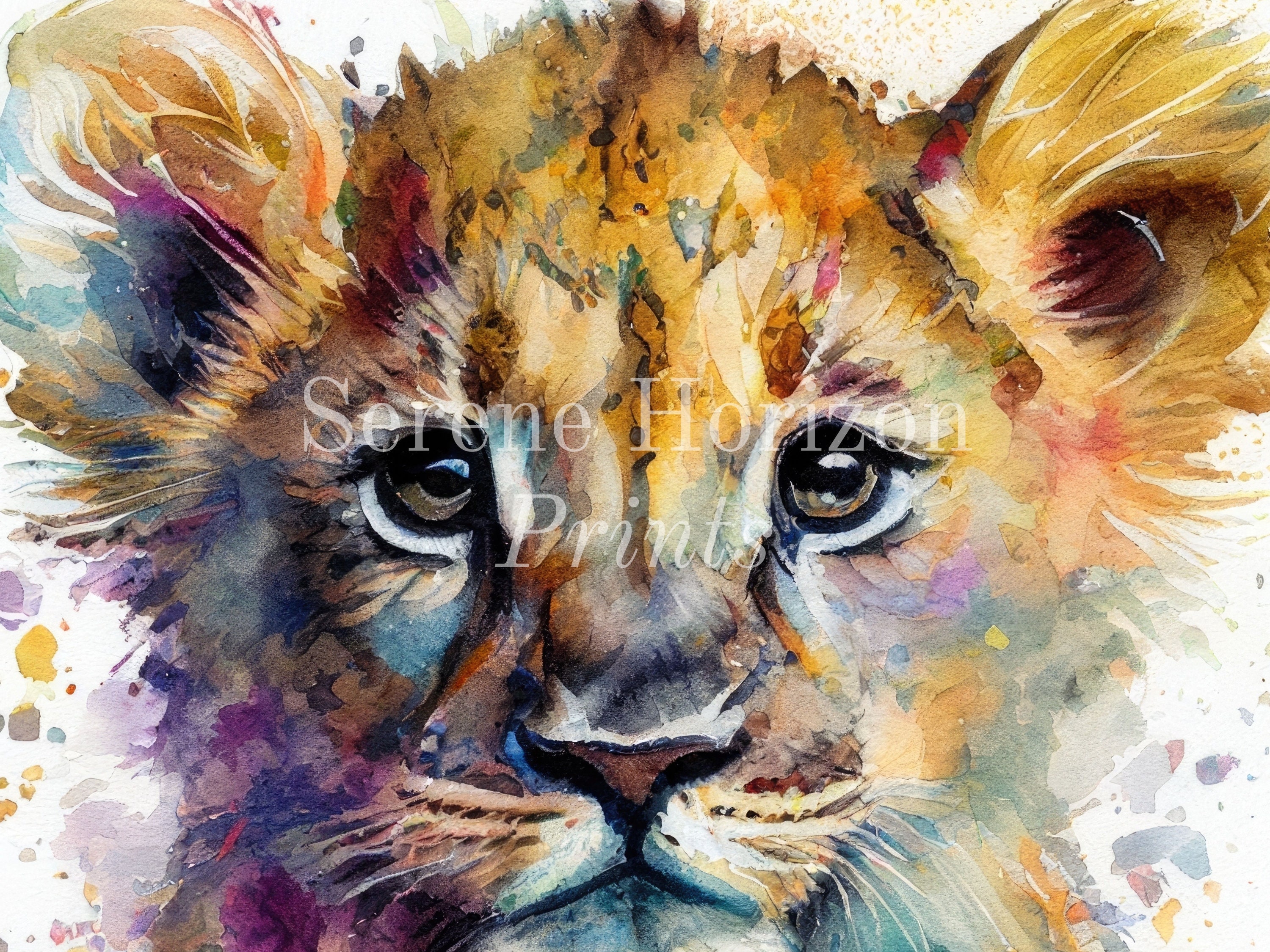 Watercolor Lion Cub Portrait PRINTABLE Wall Art DIGITAL Art Print ...