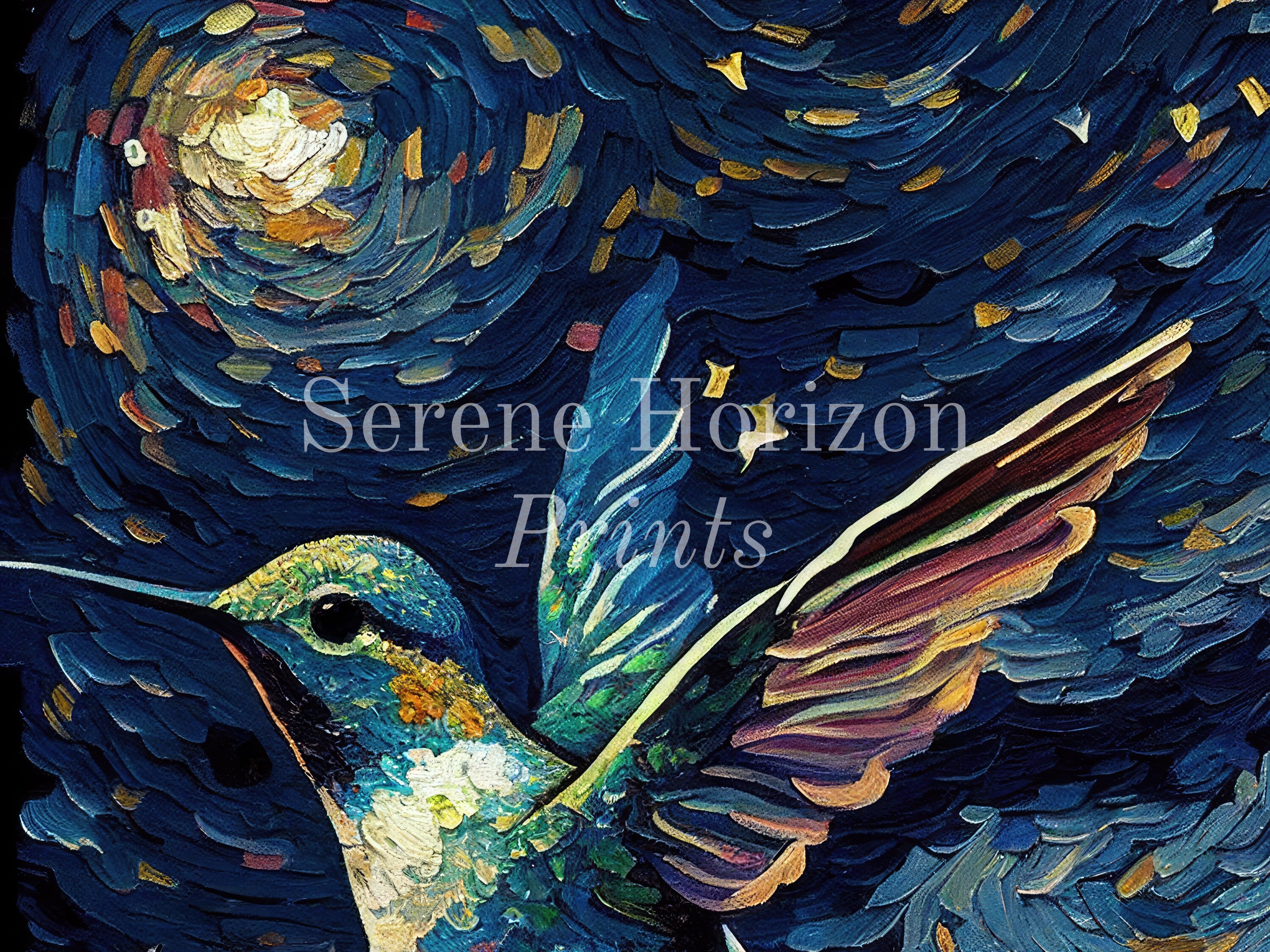 Van Gogh Inspired Hummingbird Portrait | Printable Wall Art | Classic ...