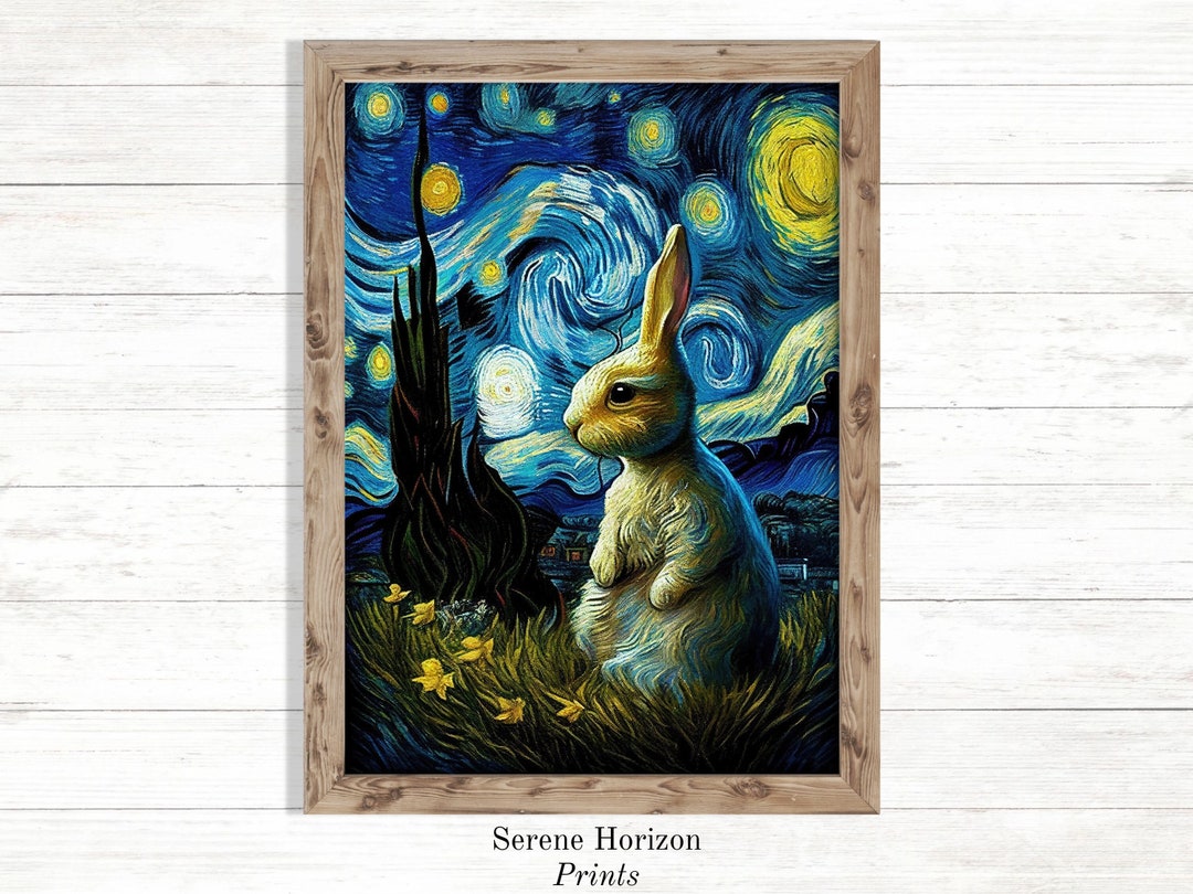 Van Gogh Inspired Bunny Rabbit Portrait | Printable Wall Art | Classic ...