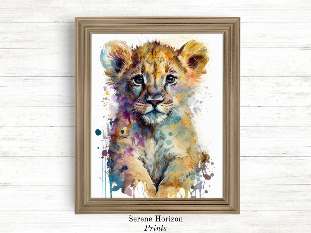 Watercolor Lion Cub Portrait | PRINTABLE Wall Art | DIGITAL Art Print ...