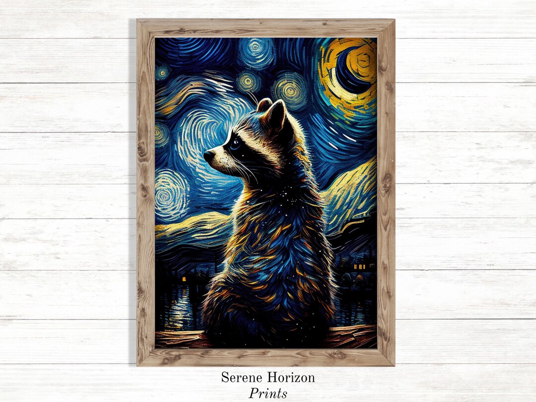 Van Gogh Inspired Raccoon Portrait | Printable Wall Art | Classic Art ...