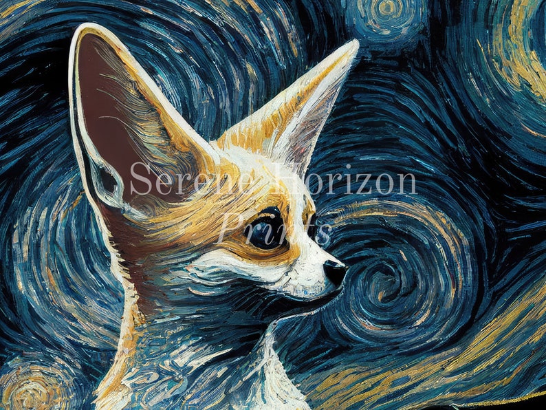 Van Gogh Inspired Fennec Fox Portrait Printable Wall Art - Etsy