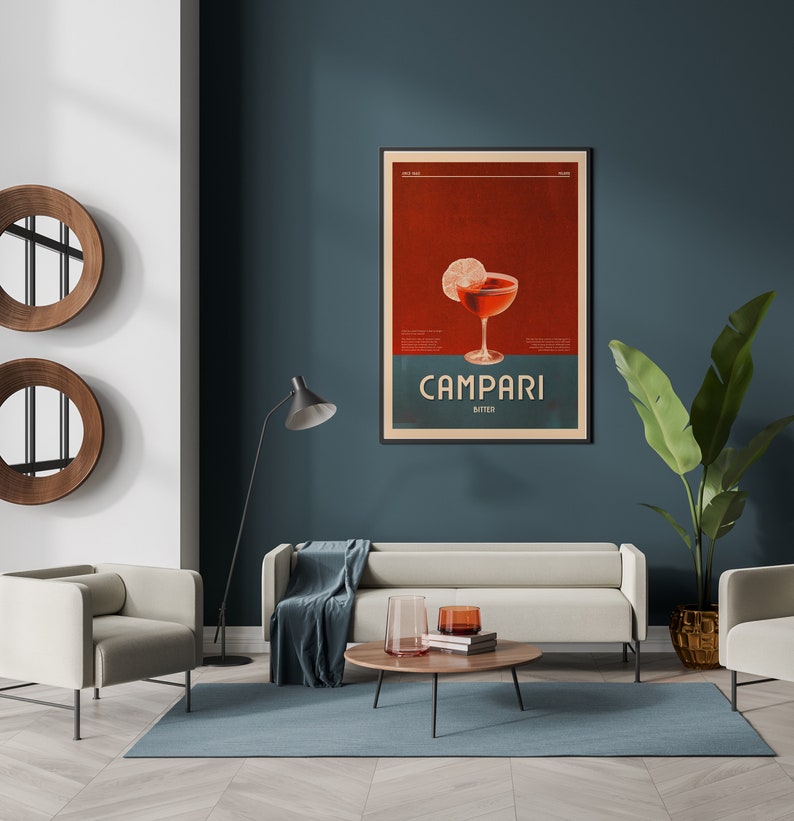 Vintage BITTER CAMPARI Italian Poster, Wall Art for Cocktail Lovers - Etsy