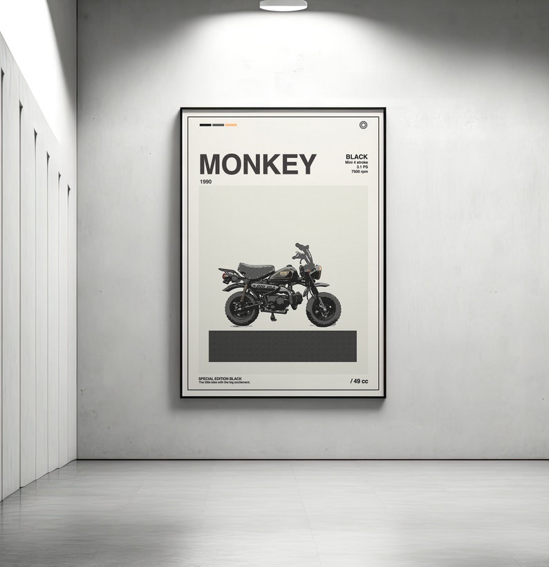 Honda Monkey 1990 Black Special Edition Vintage Poster, Mini 4 Stroke Wall Art - Etsy
