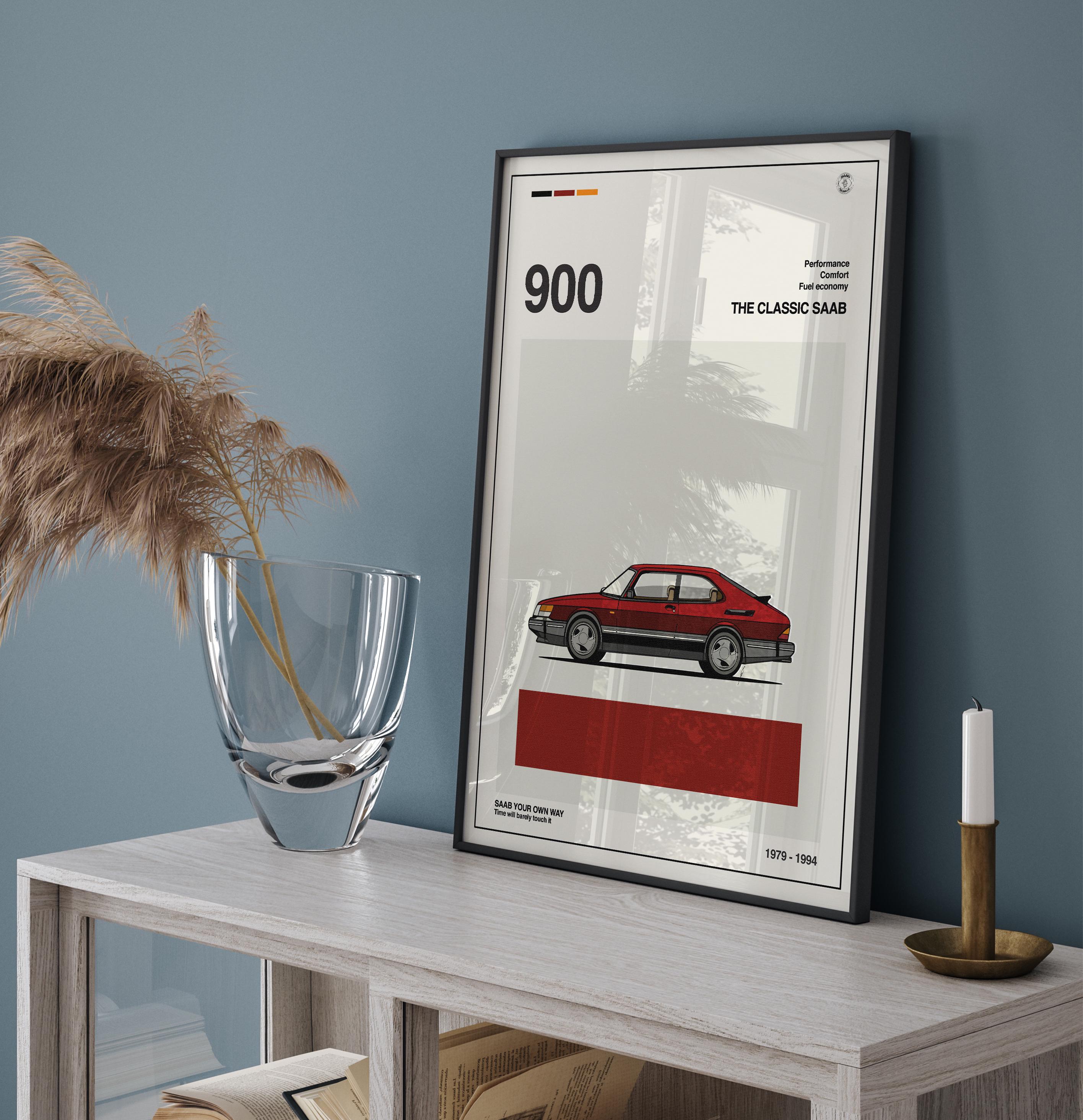 Vintage SAAB 900 Poster, Wall Art for Oldtimer Enthusiasts - Etsy