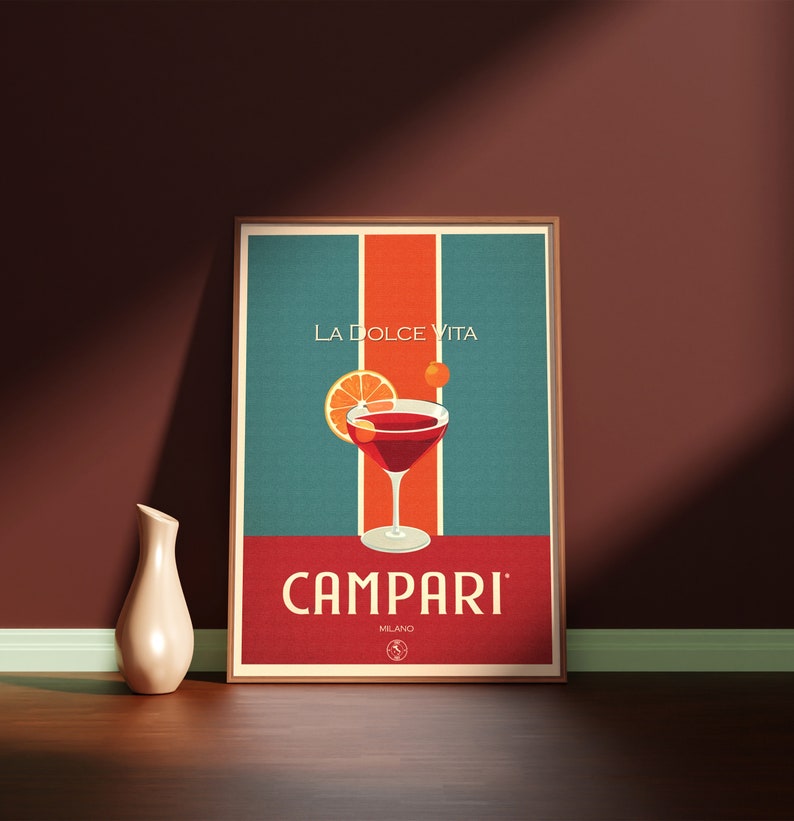 Vintage CAMPARI Italian Poster, Abstract Wall Art for Cocktail Lovers ...