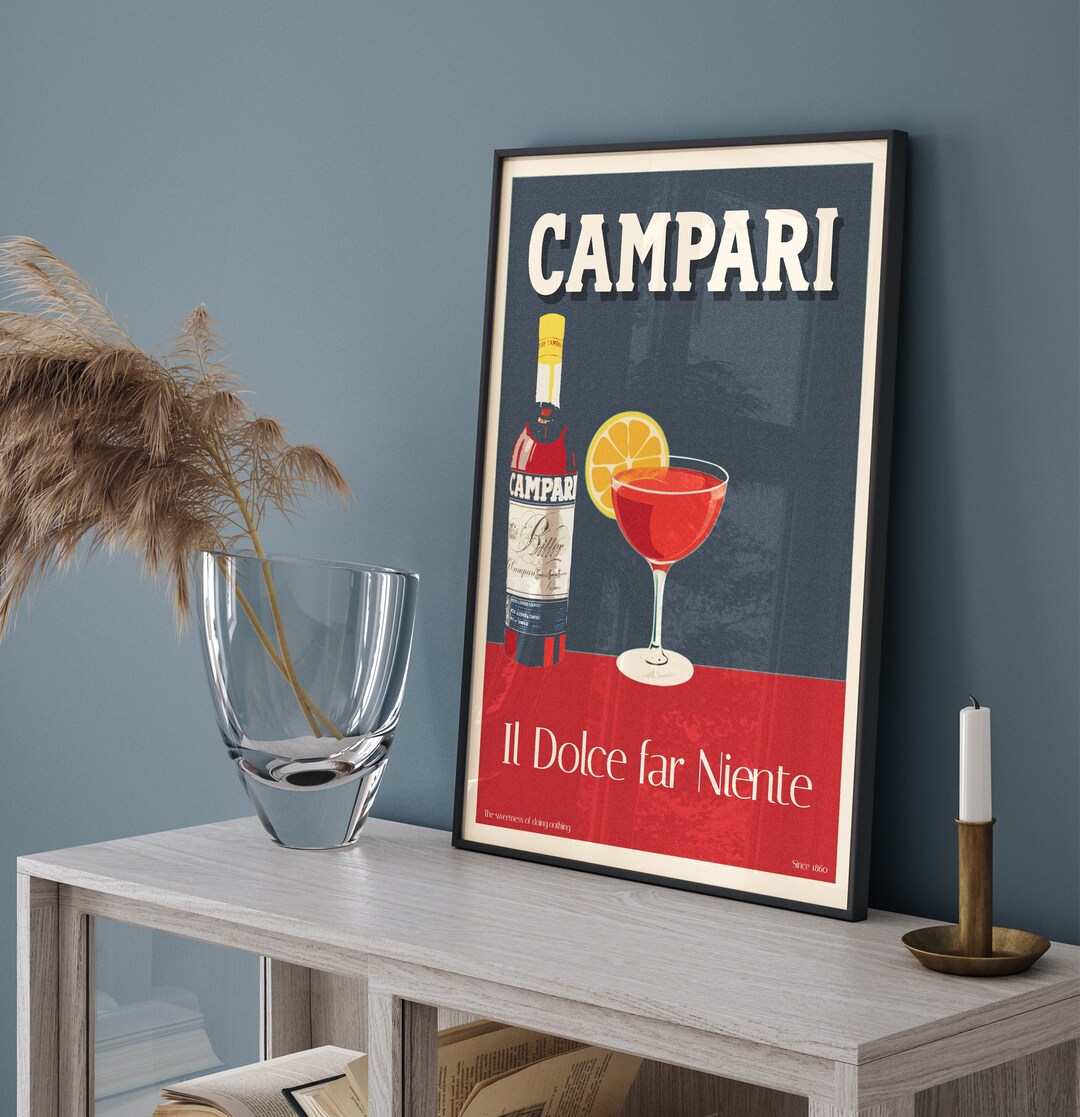 Sketched Vintage CAMPARI Italian Poster, Abstract Wall Art for Cocktail ...