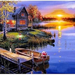 Romantic Lake Village Scenery// Oil Painting Diy Painting by Numbers ...