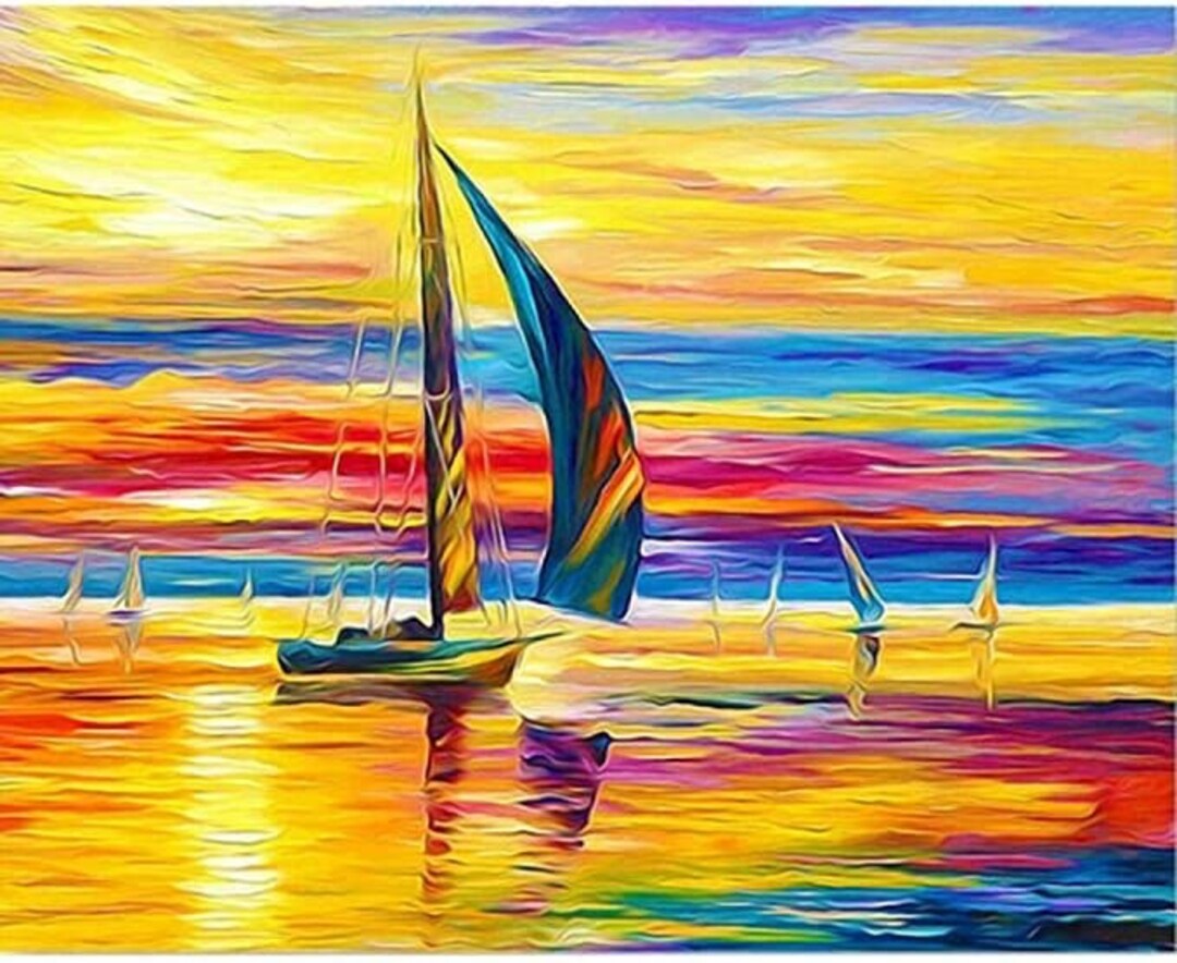 Paint by Numbers for Adults Beginner, //sunset Boat on Sea Paint on ...