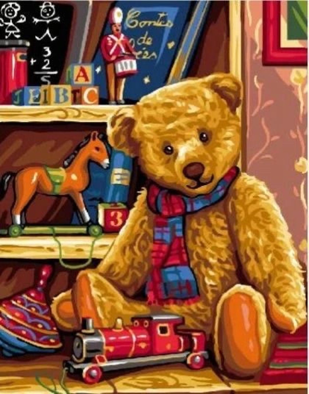 Paint by Number // Teddy Bear Toy DIY Painting by Numbers Acrylic Paint ...