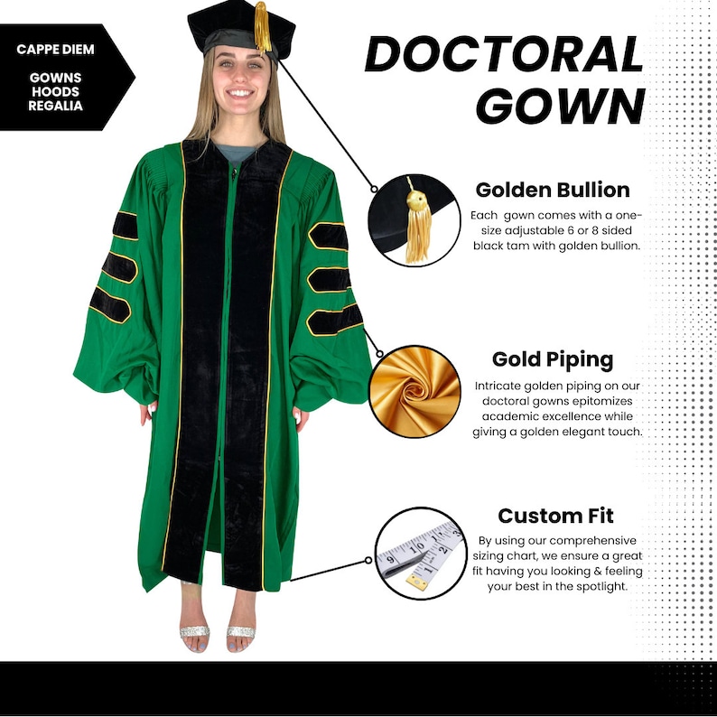 Green Doctoral Gown and Tam Deluxe Graduation Set - Etsy