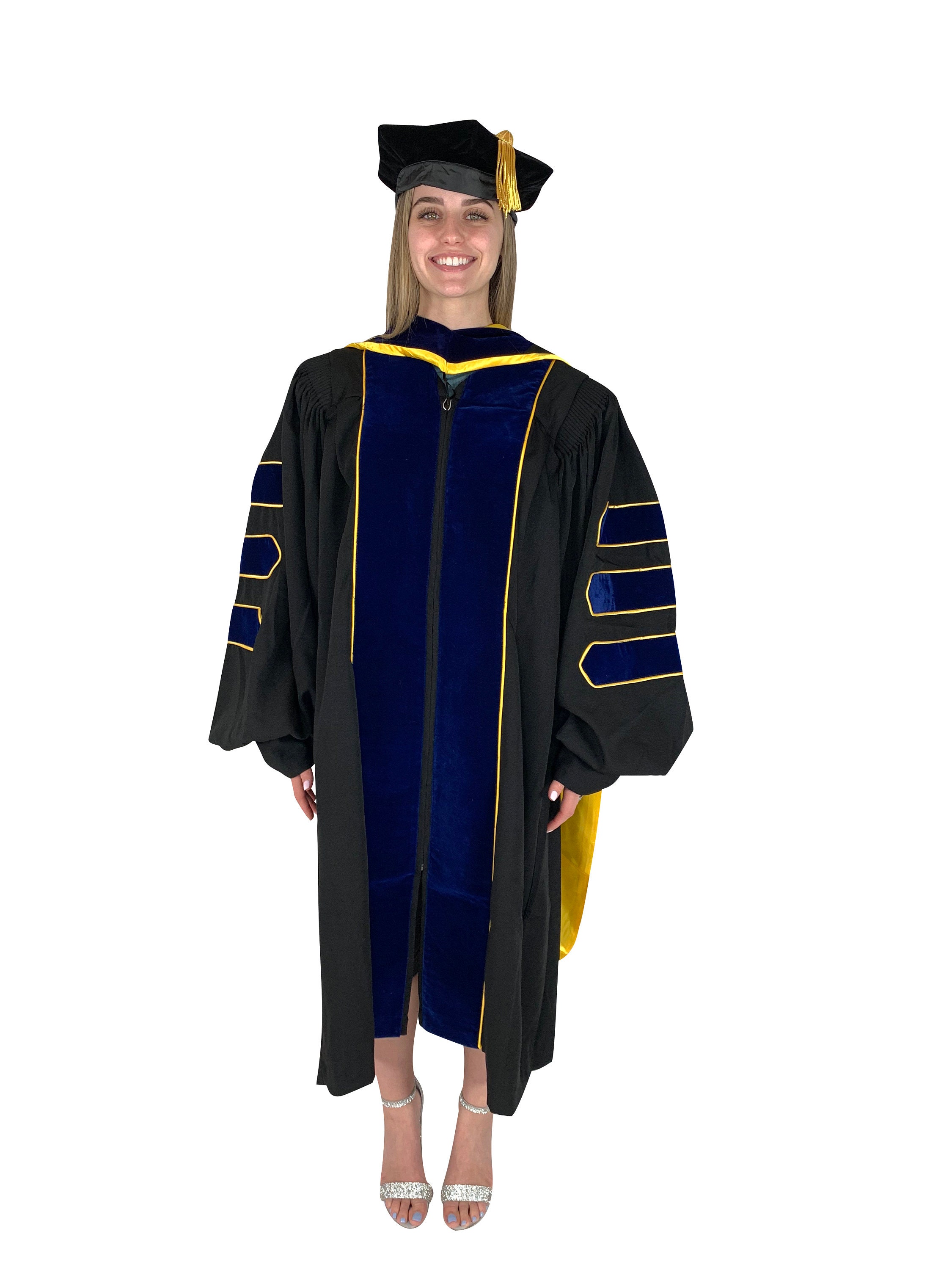 Cappe Diem Doctoral Phd Blue Gown, Hood, and Tam Deluxe Set Graduation ...