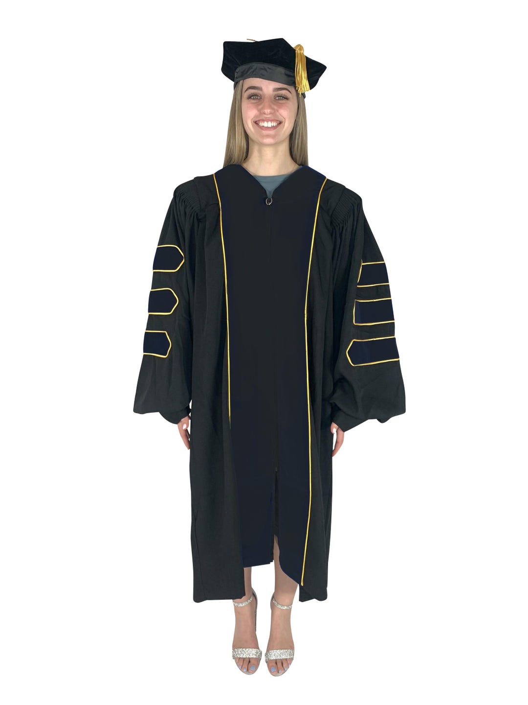 Classic Black Doctoral Gown and Tam Deluxe Graduation Set | Graduate ...