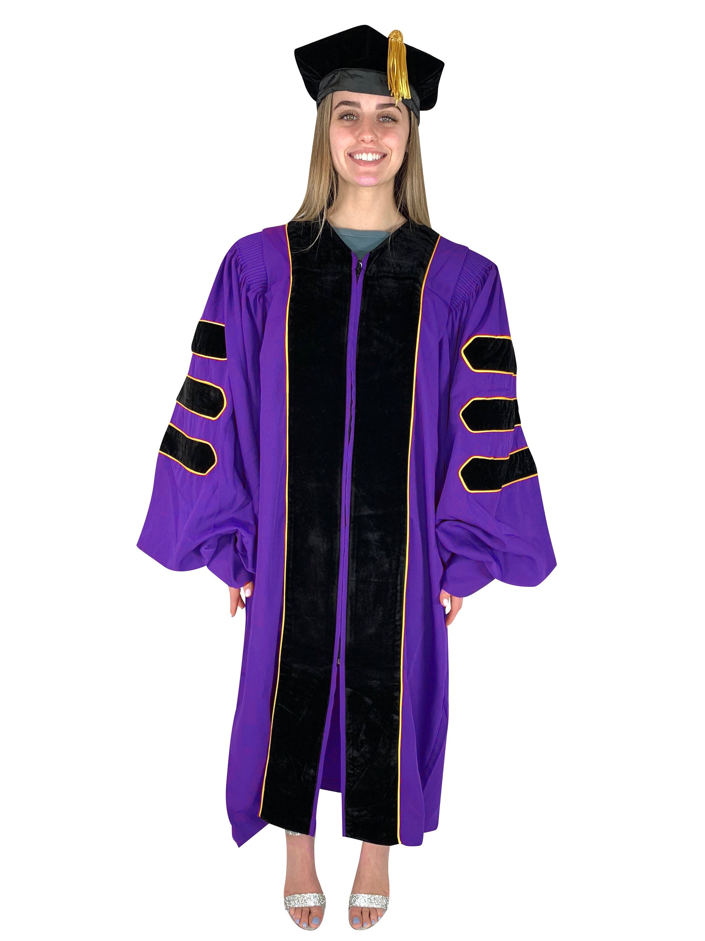 Purple Doctoral Gown and Tam Deluxe Graduation Set Graduate Attire for ...