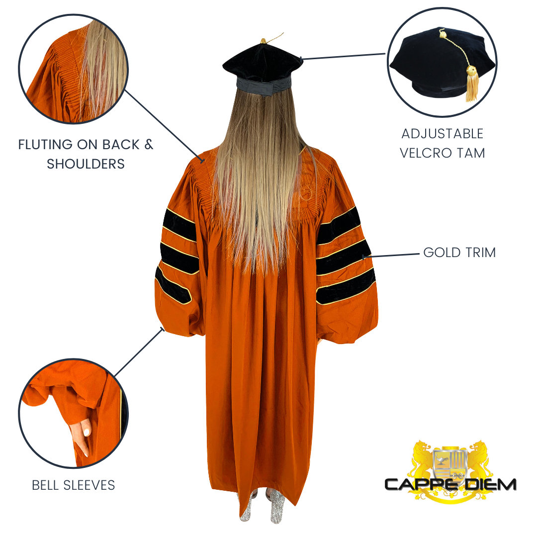Orange Doctoral Gown and Tam Deluxe Graduation Set | Phd Graduate ...
