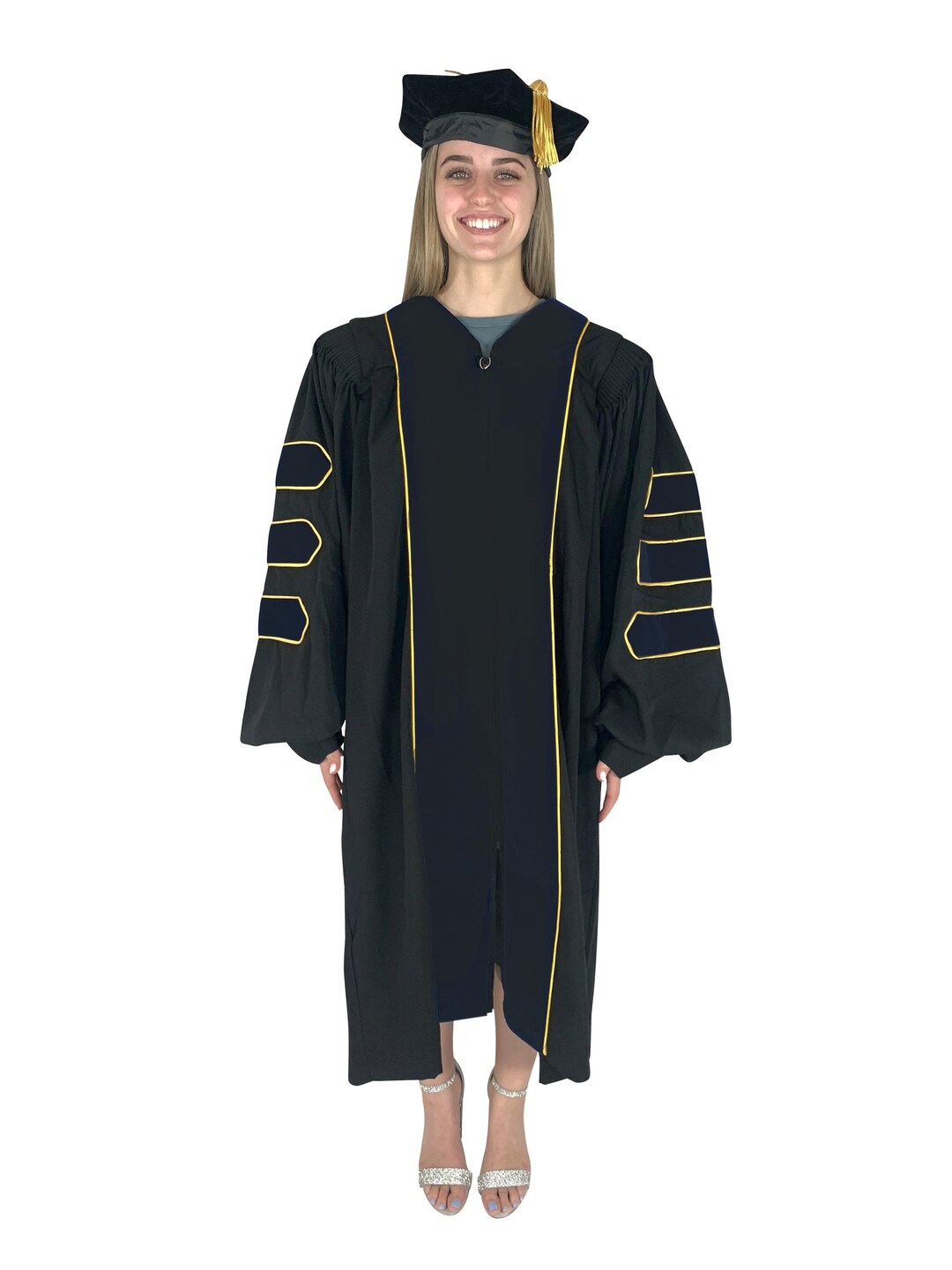 Black Doctoral Gown and Tam Deluxe Graduation Set | Graduate Attire for ...
