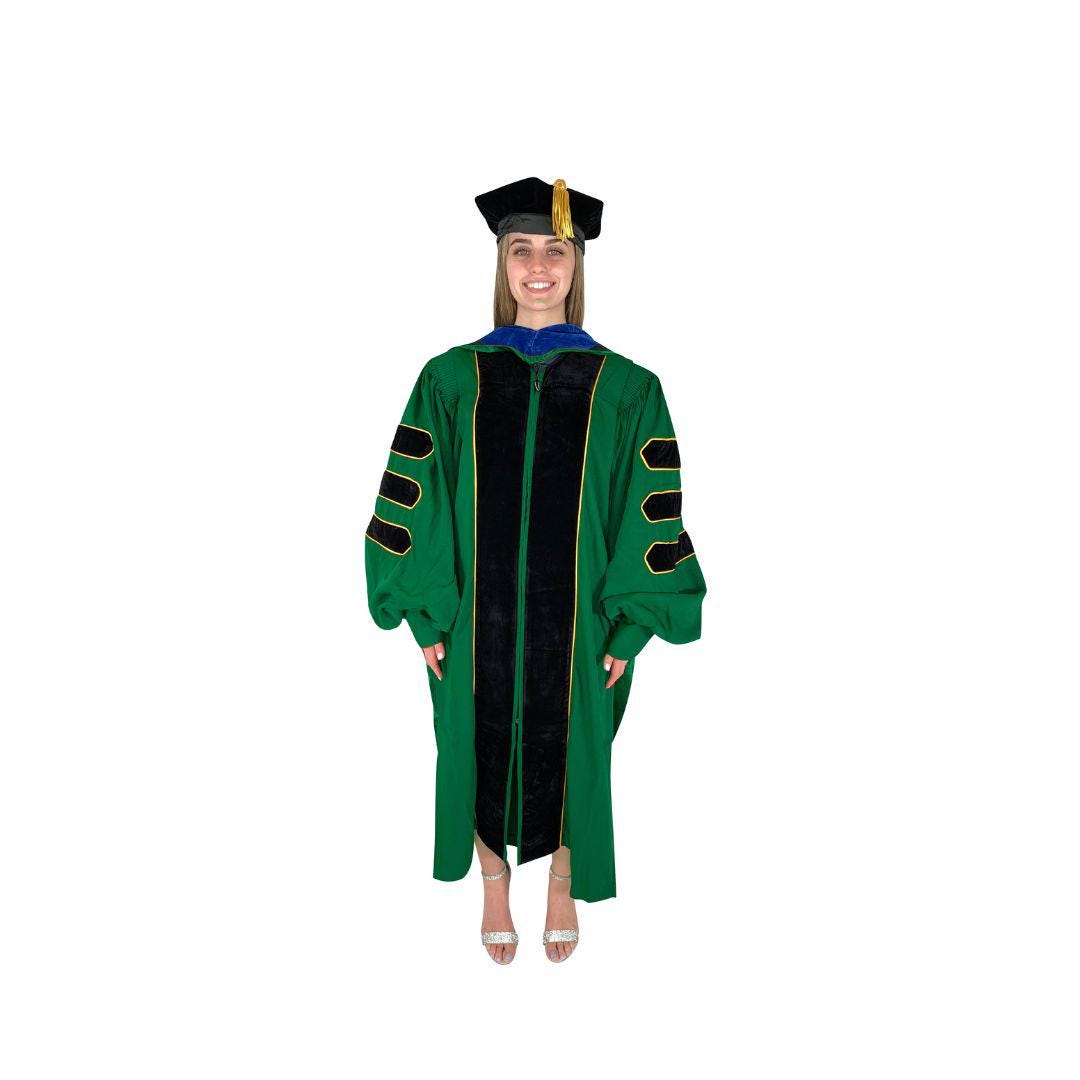 Green Doctoral Gown, Hood, & Tam Deluxe Deluxe Set | Cappe Diem ...