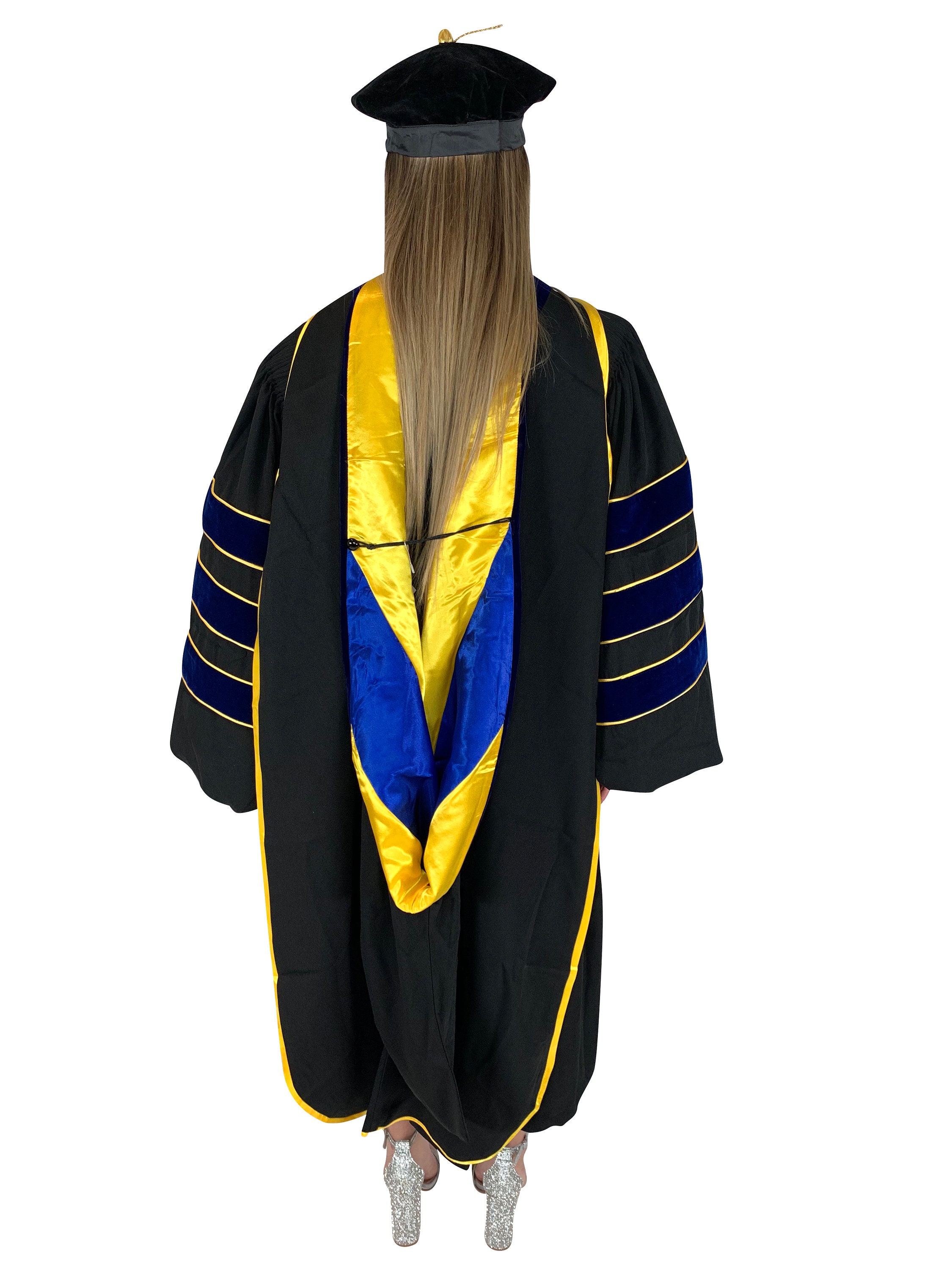 Cappe Diem Doctoral Phd Blue Gown, Hood, and Tam Deluxe Set Graduation ...