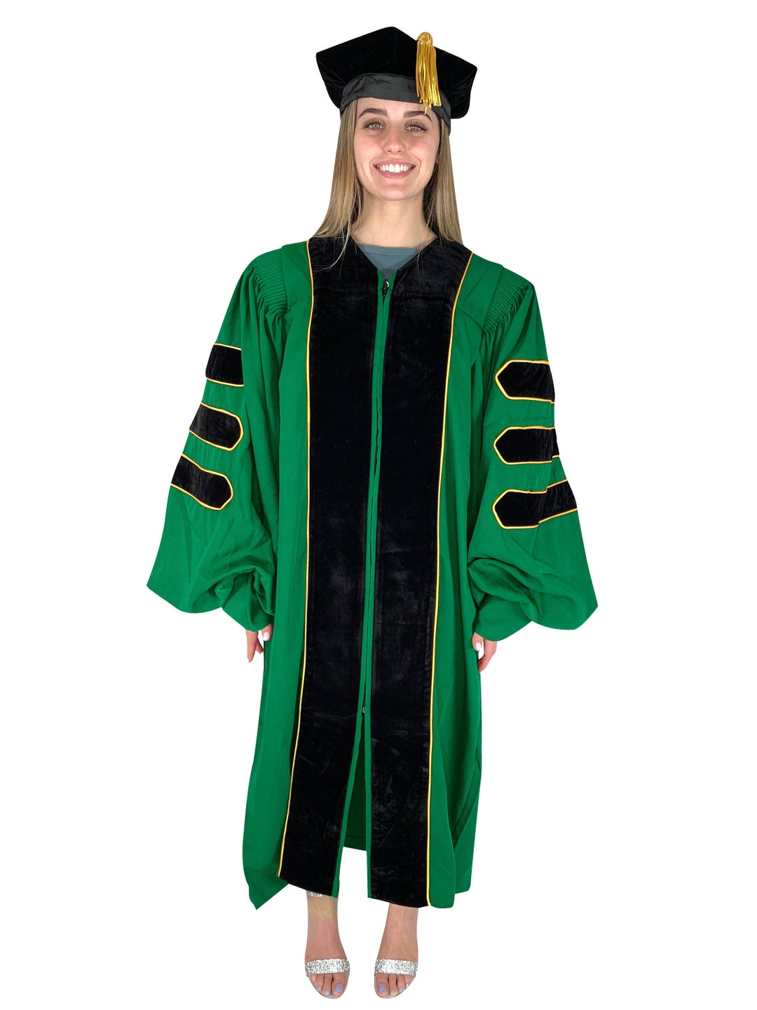 Green Doctoral Gown and Tam Deluxe Graduation Set | Graduate Attire for ...