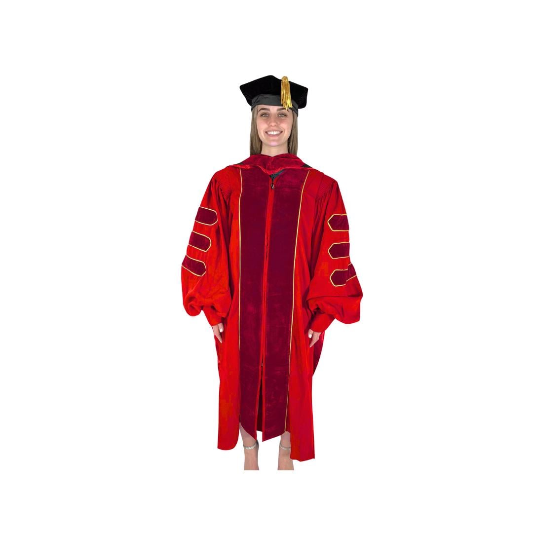 USC Replica Cardinal Red Gown With Red Velvet Panel Doctoral Gown ...