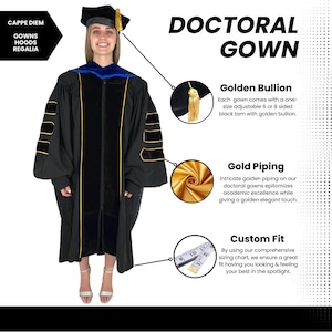Classic Black Doctoral Gown and Tam Deluxe Graduation Set | Graduate Attire for University ...