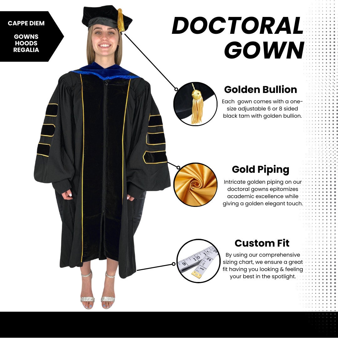 Black Doctoral Gown and Tam Deluxe Graduation Set | Graduate Attire for University Doctorate ...