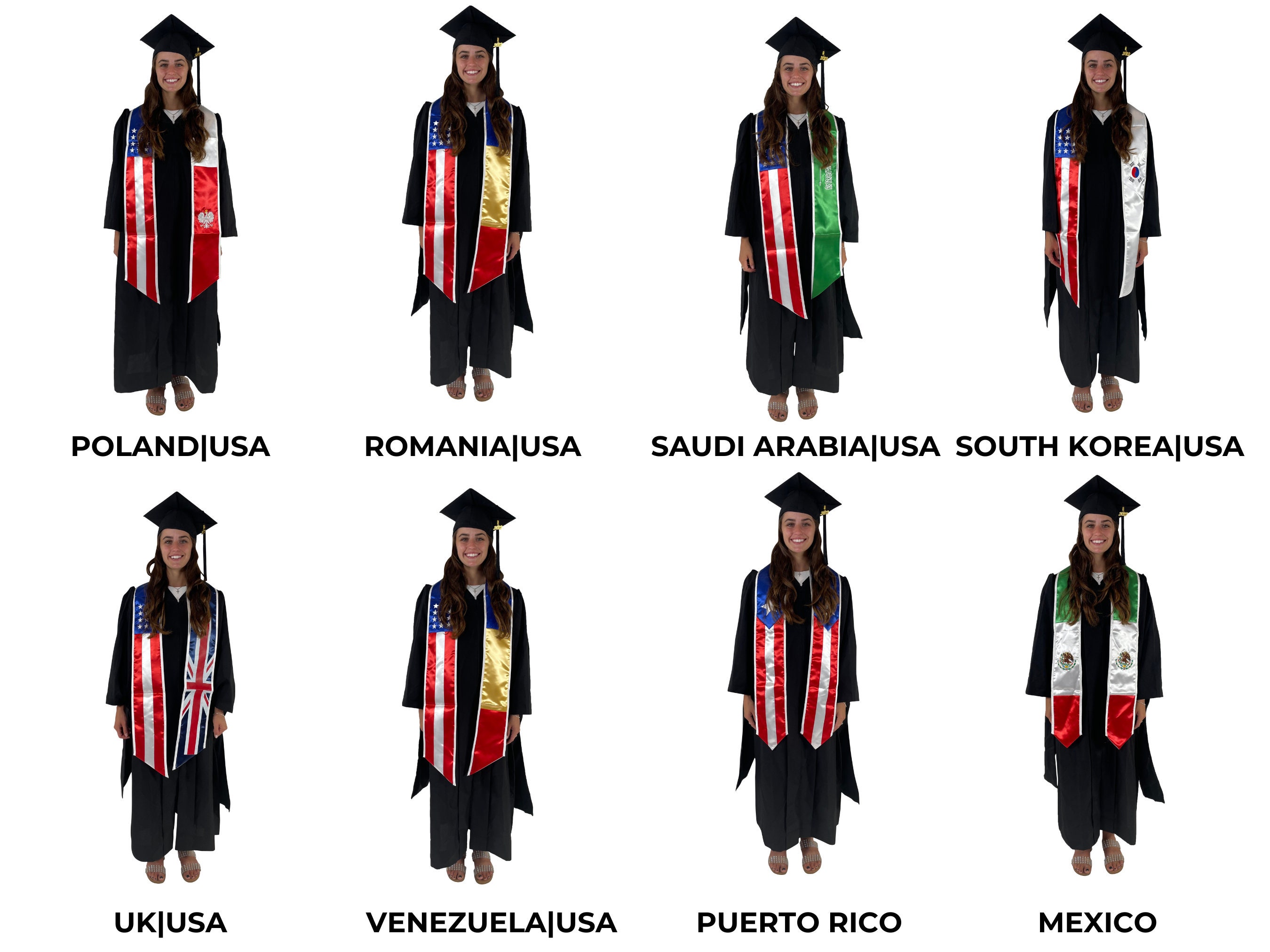 Cappe Diem Two Flag Graduation Sash Stole USA International Class of ...