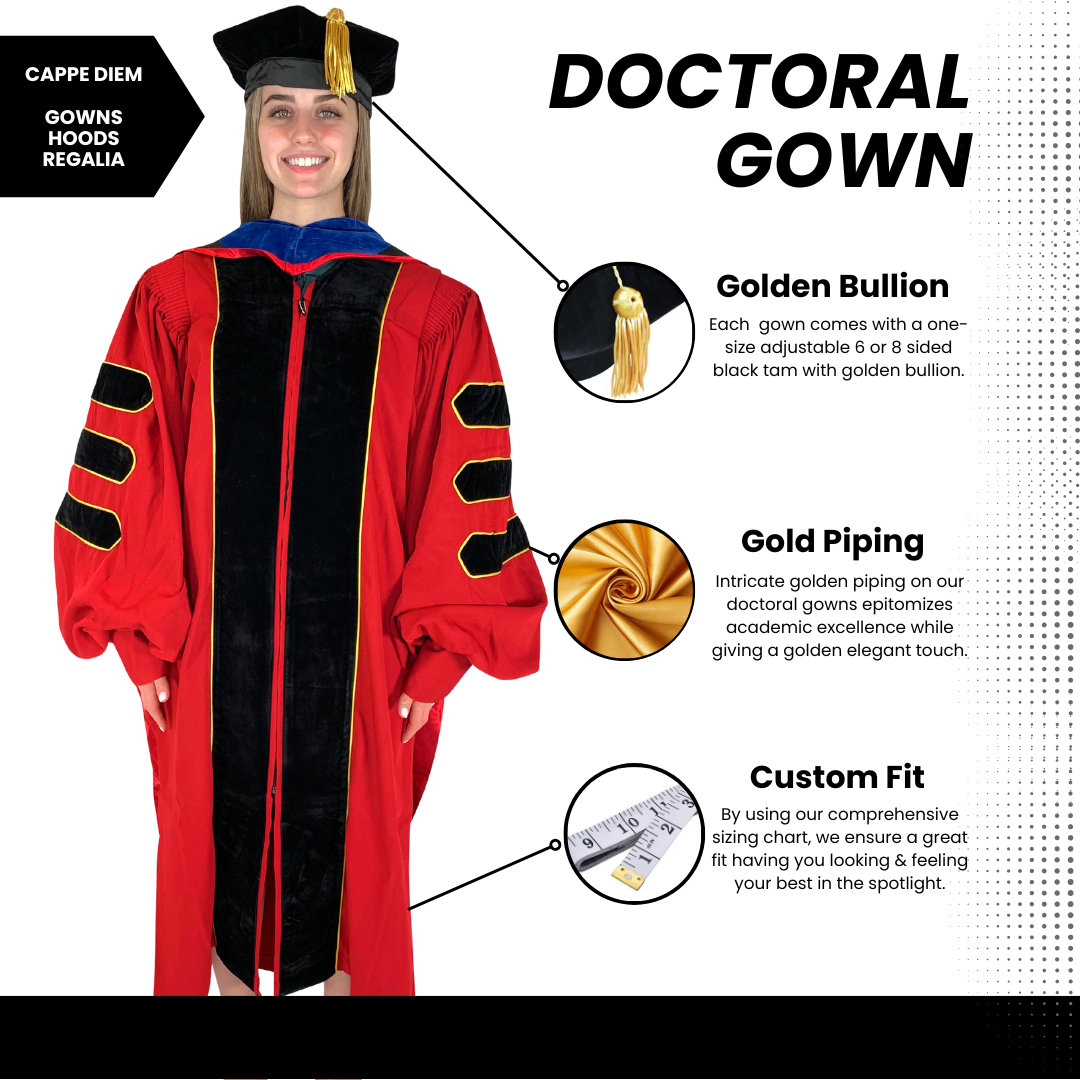 Red Doctoral Gown and Tam Deluxe Graduation Set | Graduate Attire for ...