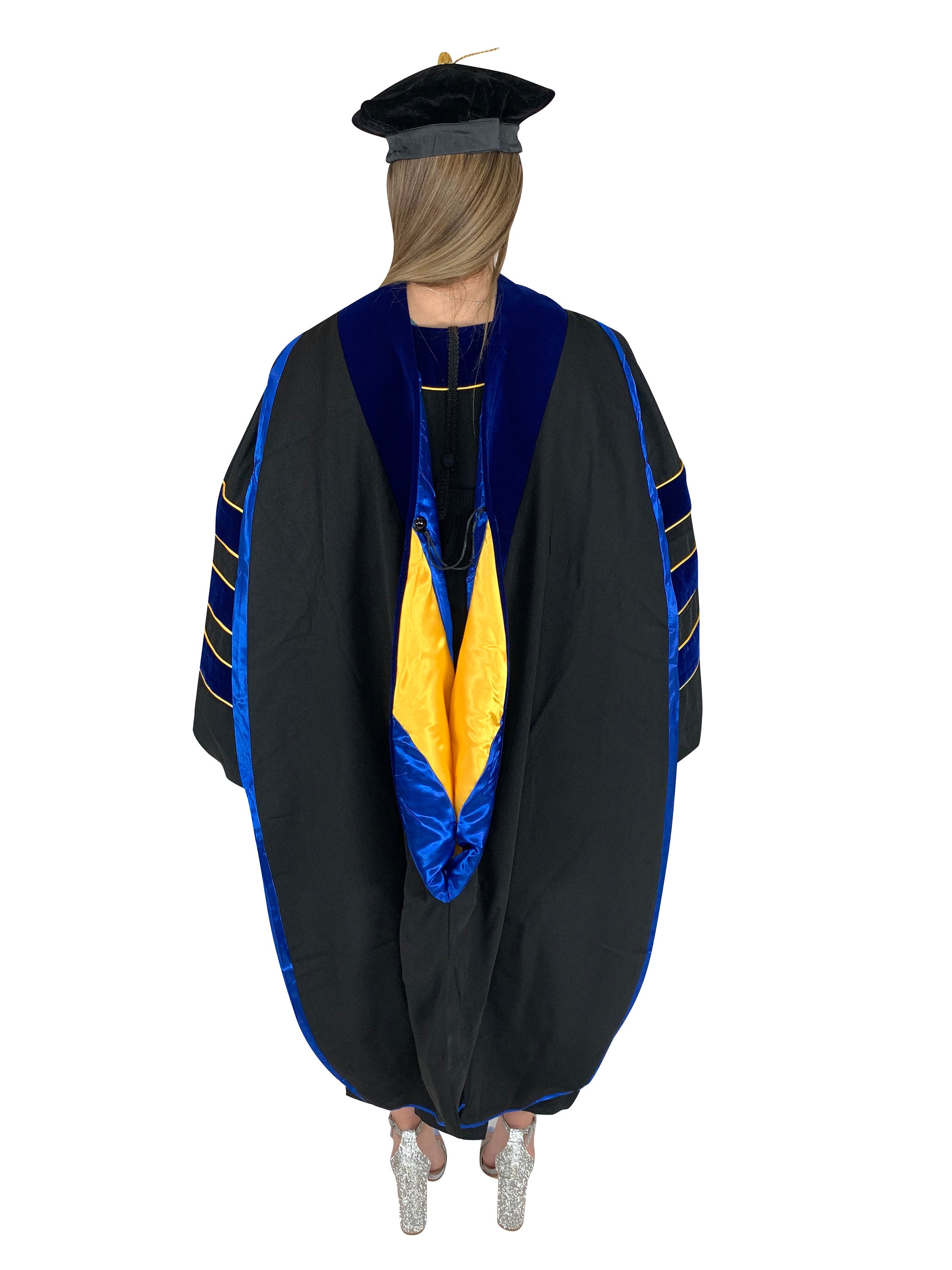 Cappe Diem Doctoral Phd Blue Gown, Hood, and Tam Deluxe Set Graduation ...