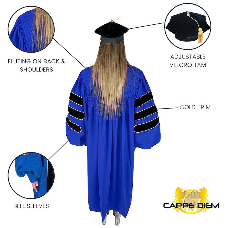 Royal Blue Doctoral Gown and Tam Deluxe Graduation Set Graduate Attire ...