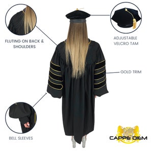 Black Doctoral Gown and Tam Deluxe Graduation Set | Graduate Attire for ...