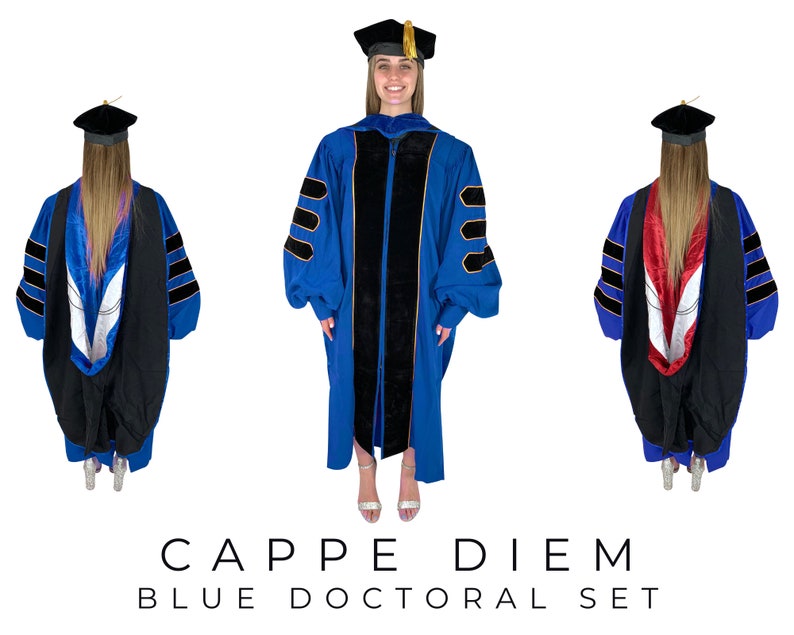 Cappe Diem Doctoral Blue Gown, Hood, & Tam Deluxe Deluxe Set ...