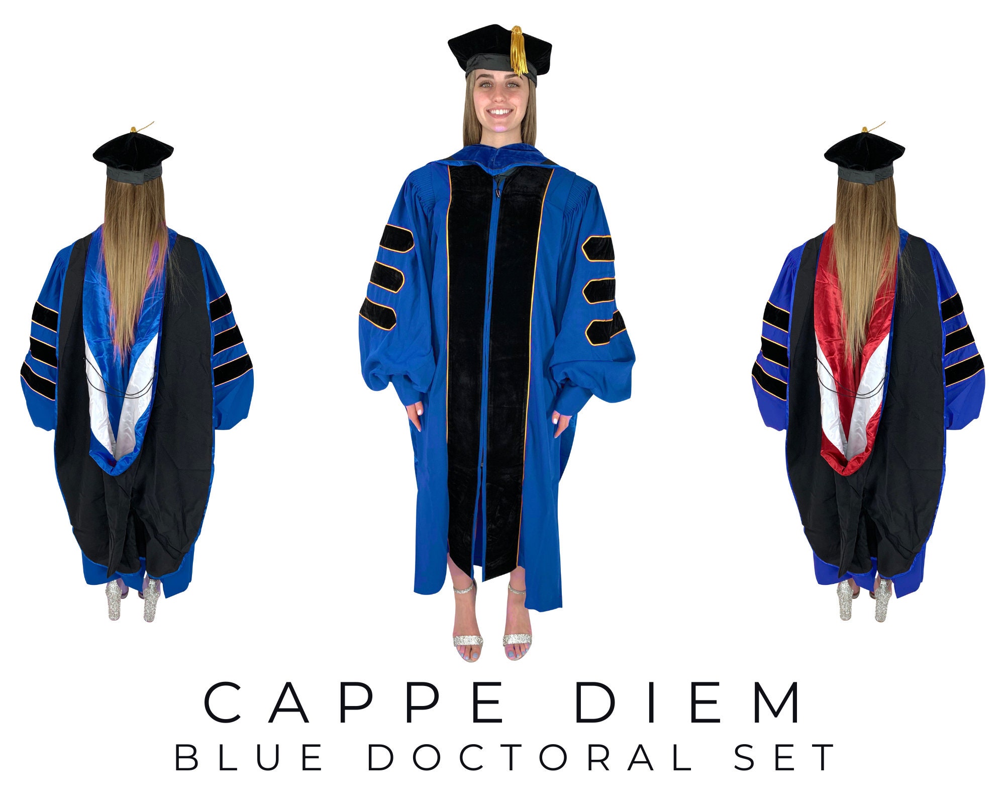 Cappe Diem Doctoral Blue Gown, Hood, & Tam Deluxe Deluxe Set ...