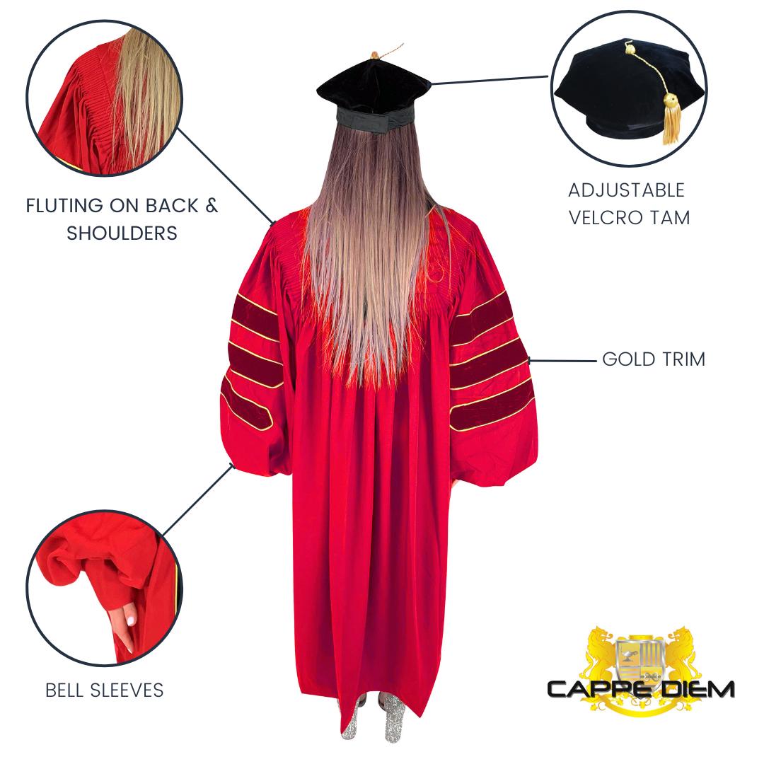 USC Replica Cardinal Red Gown With Red Velvet Panel Doctoral Gown ...