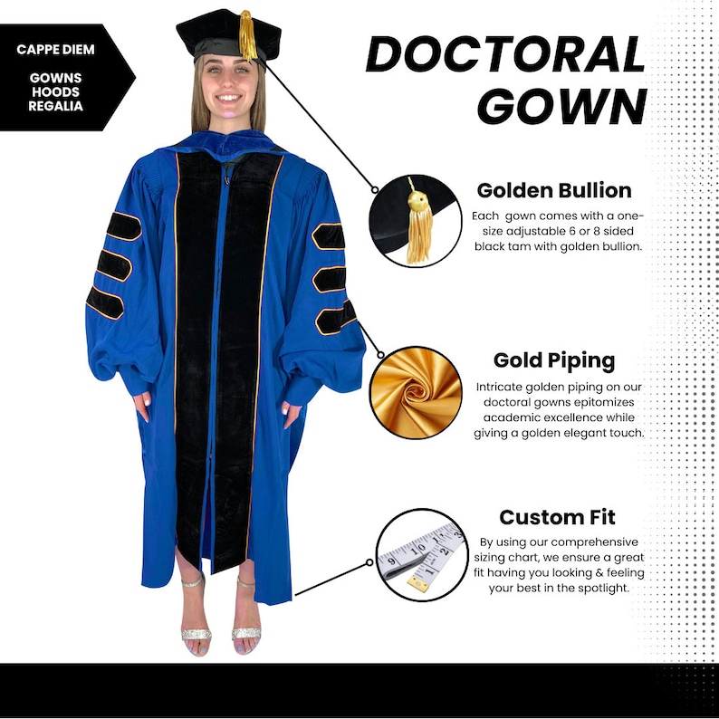 Royal Blue Doctoral Gown and Tam Deluxe Graduation Set | Graduate ...