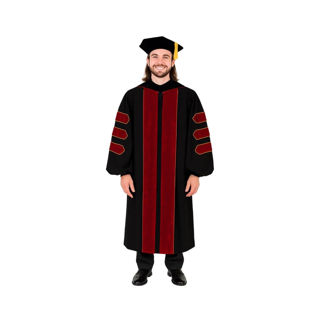 Black and Red Doctoral Gown and Tam Deluxe Graduation Set | Graduate ...