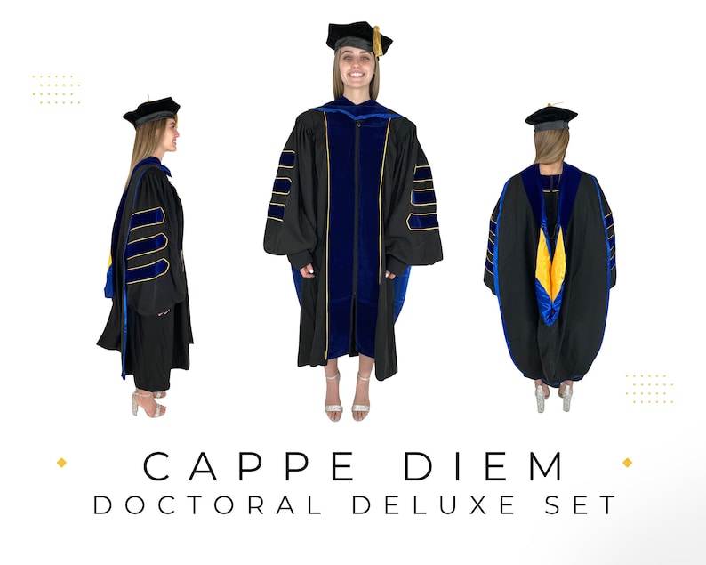 Cappe Diem Doctoral Phd Blue Gown, Hood, and Tam Deluxe Set ...