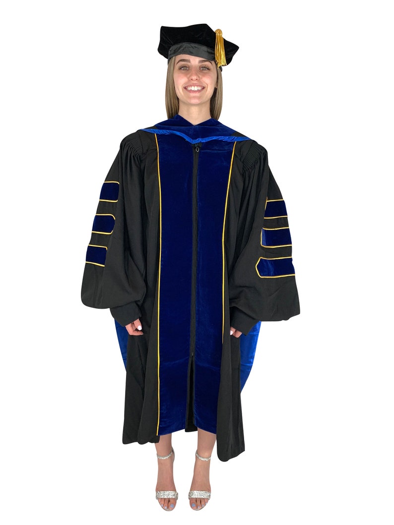 Cappe Diem Doctoral Phd Blue Gown, Hood, and Tam Deluxe Set Graduation ...