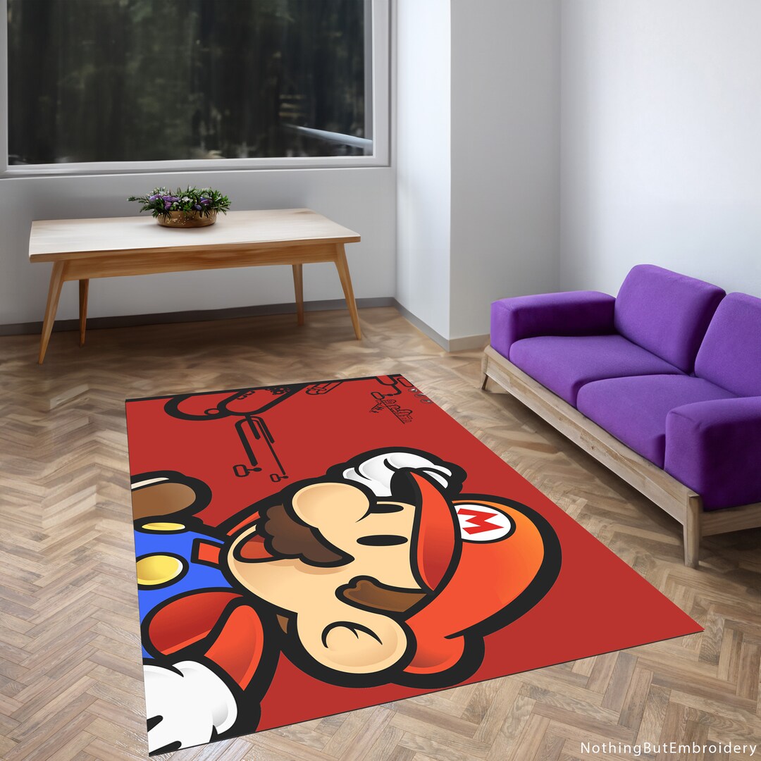 Super Mario Inspired Rug, Cartoon Character Printed Rug, Red Themed ...
