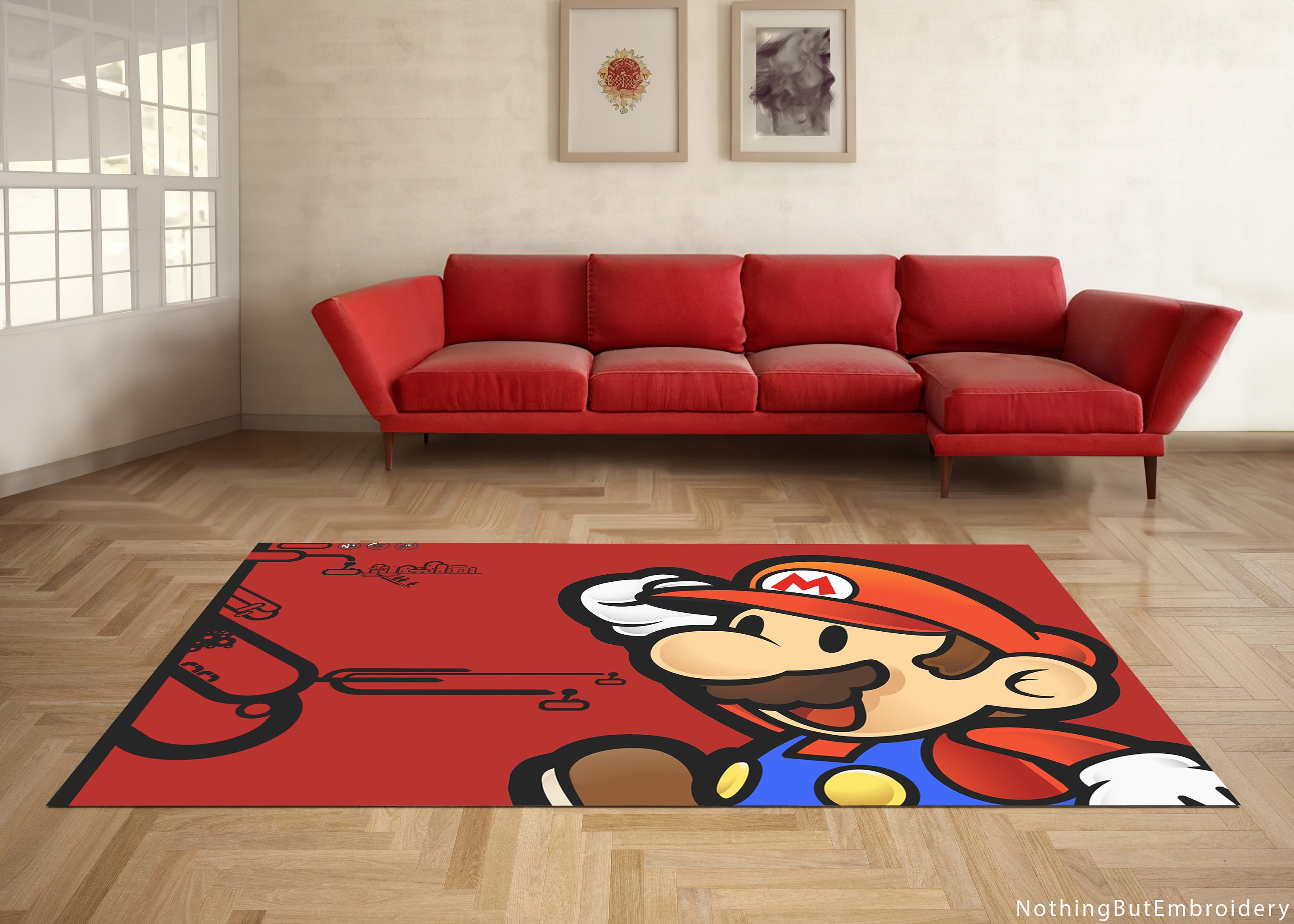 Super Mario Inspired Rug, Cartoon Character Printed Rug, Red Themed ...