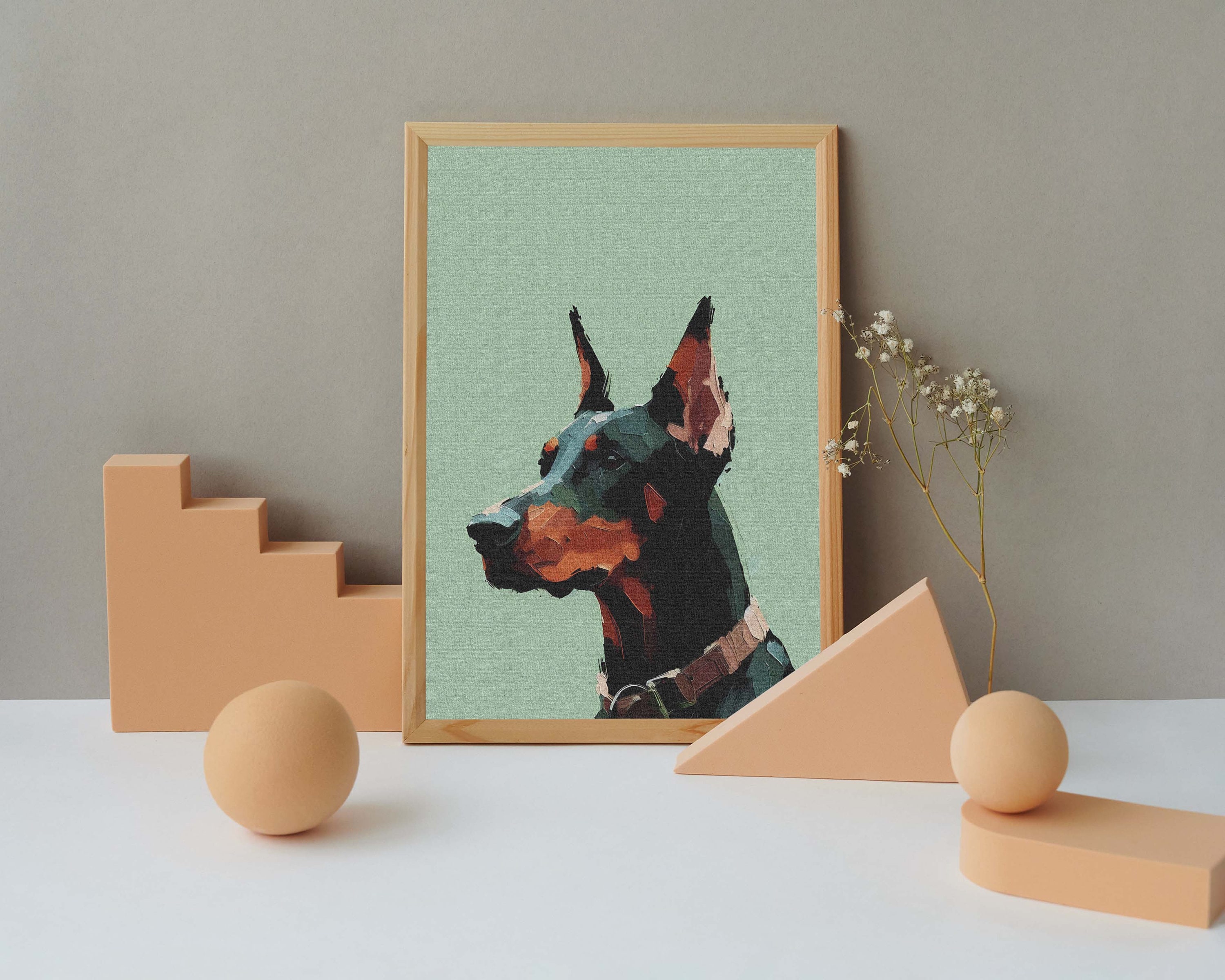 Doberman Art Print, Acrylic Painting, Fashion Dog Wall Decor, Luxury ...