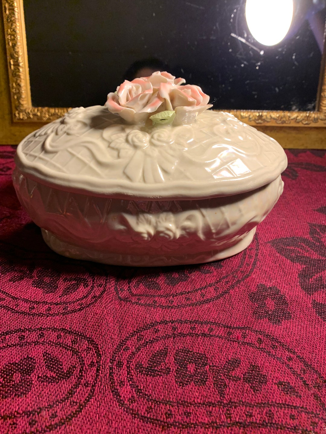 Vintage Rare Porcelain Trinket/jewelry Box W/roses on Top of Lid - Etsy