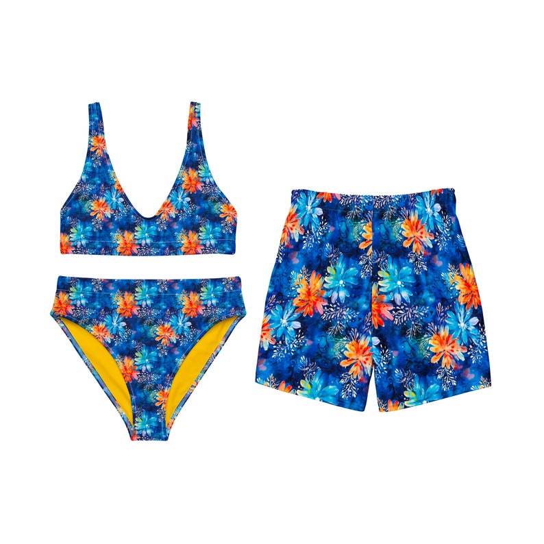 Matching Couples Swimsuits Tropical - Couples Swimwear Set Floral ...