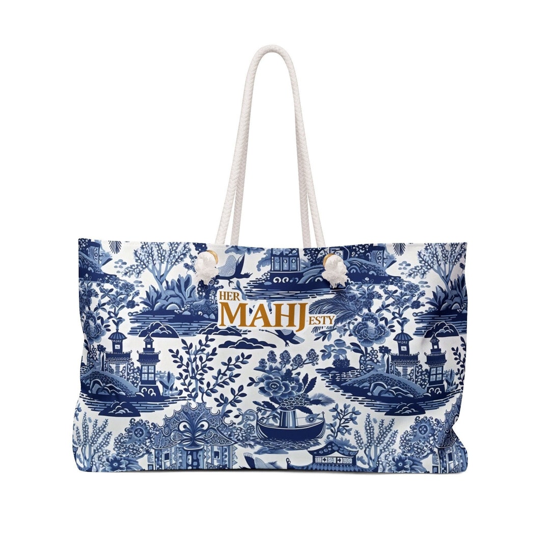 NEW Mahjong Tote Bag Mah Jongg Carry All Blue and White Mahj Carry All ...