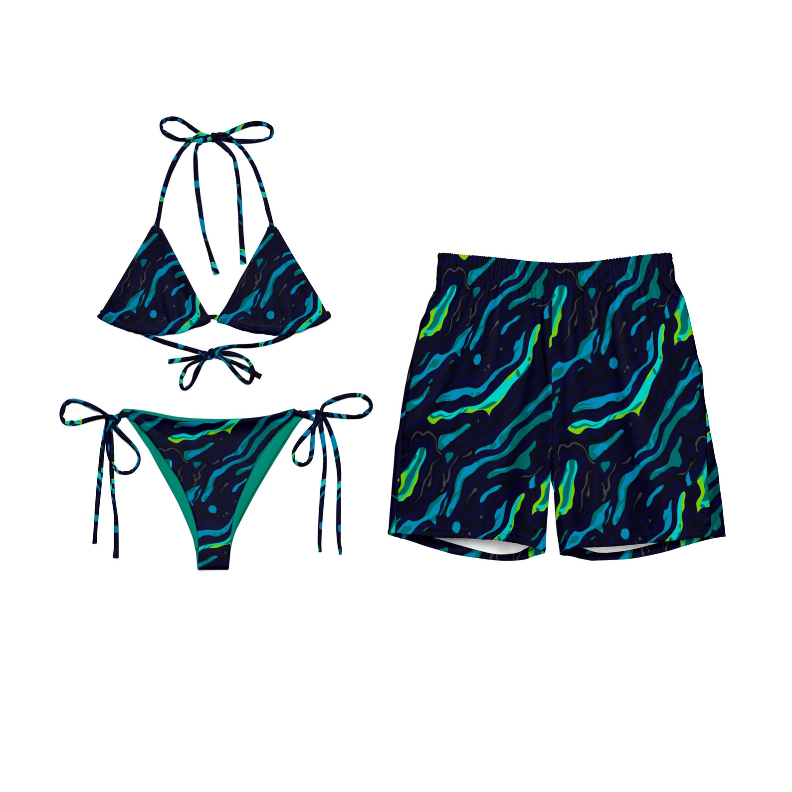 BLUE MATCHING SWIMSUITS for Couples Swimwear Set His and Hers Matching ...