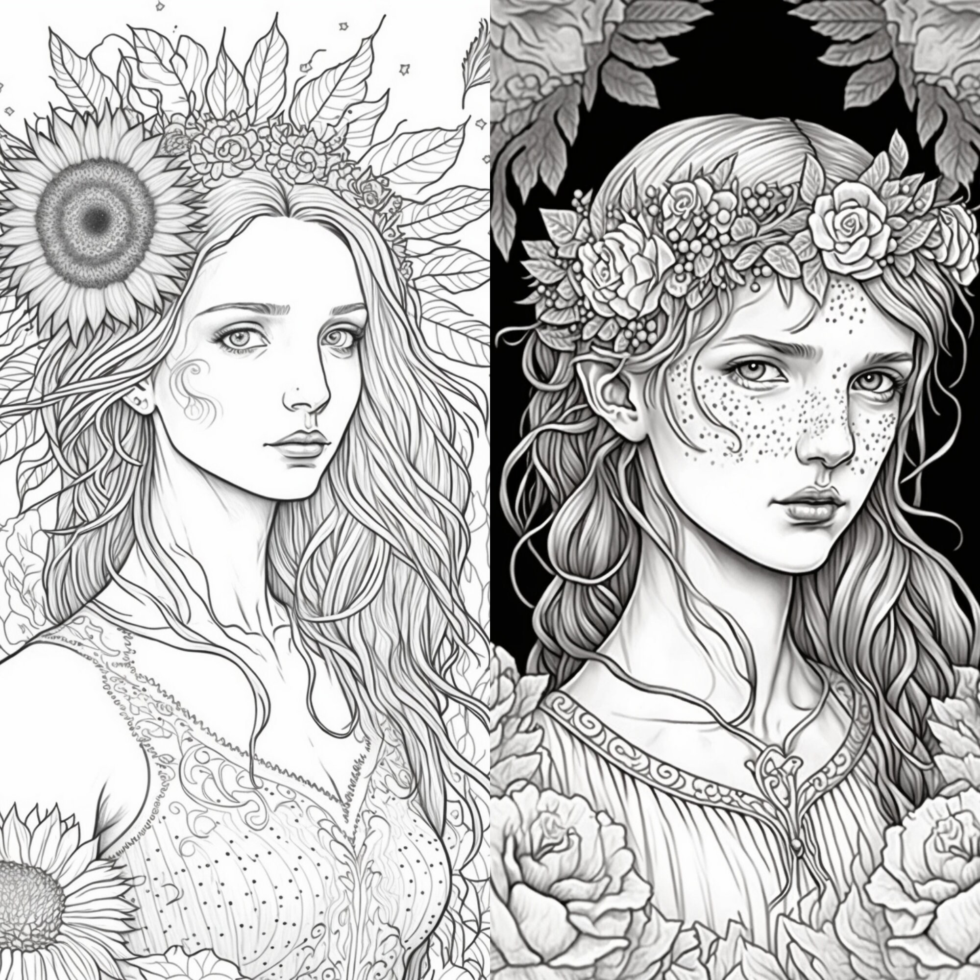Blossoming Beauties: A 40 Page Flower Girl Coloring Book for Adults and ...