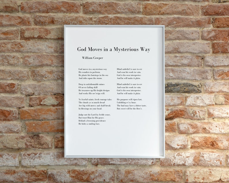 God Moves in a Mysterious Way - William Cowper - Christian Wall Art ...