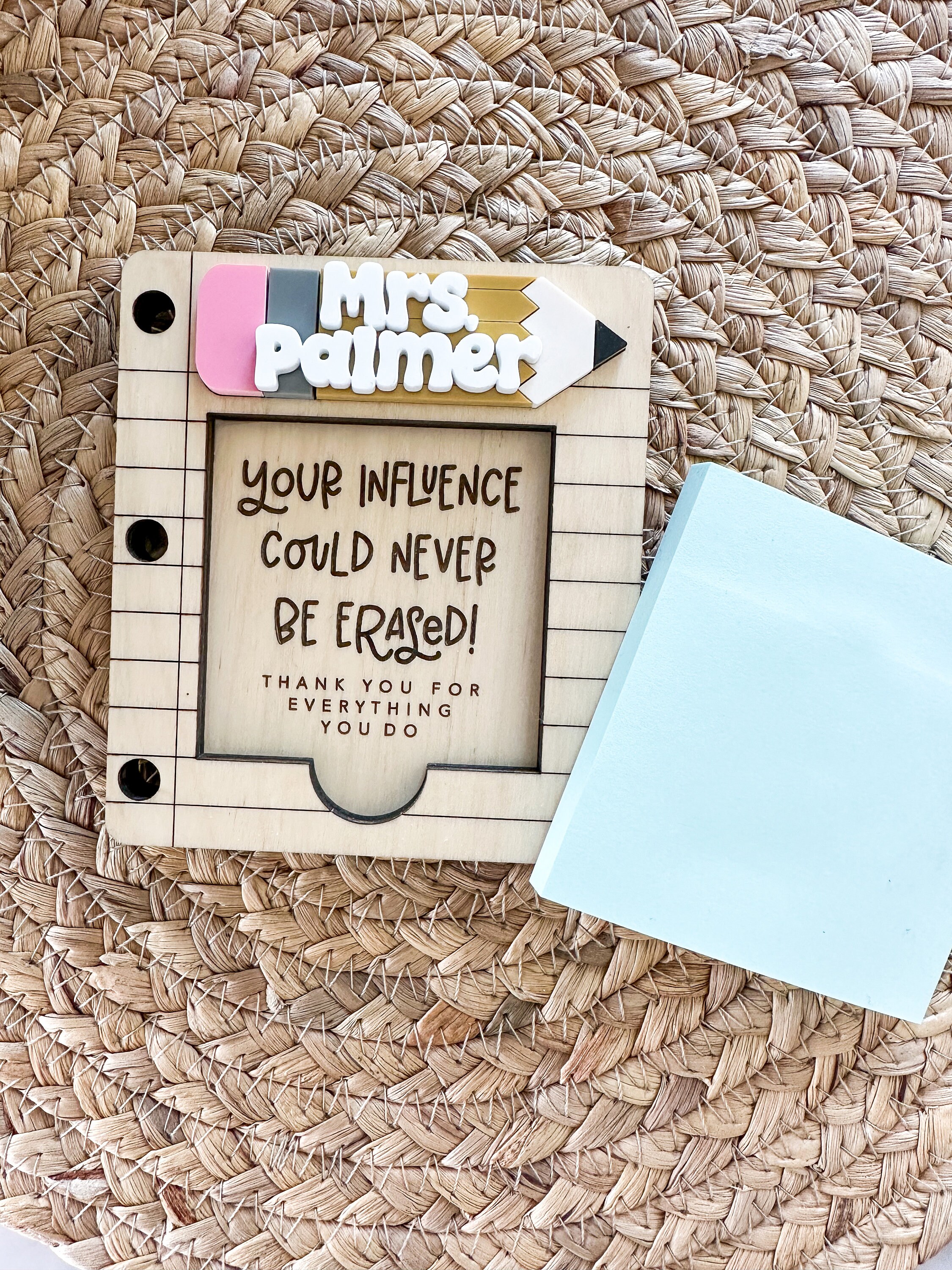 Personalized Teacher Post It Note Holder, Wood Pencil Design, Teacher ...