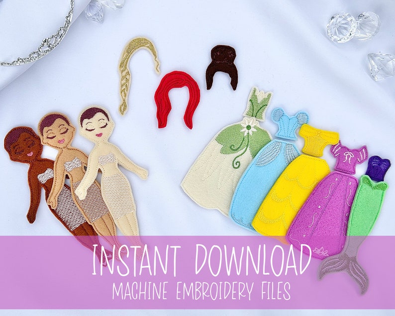Embroidery FILES ITH Princess Doll, Felt ITH Dress up Toy, Paper Doll ...