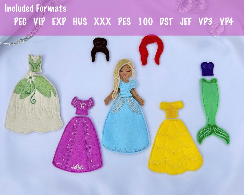 Embroidery FILES ITH Princess Doll, Felt ITH Dress up Toy, Paper Doll ...
